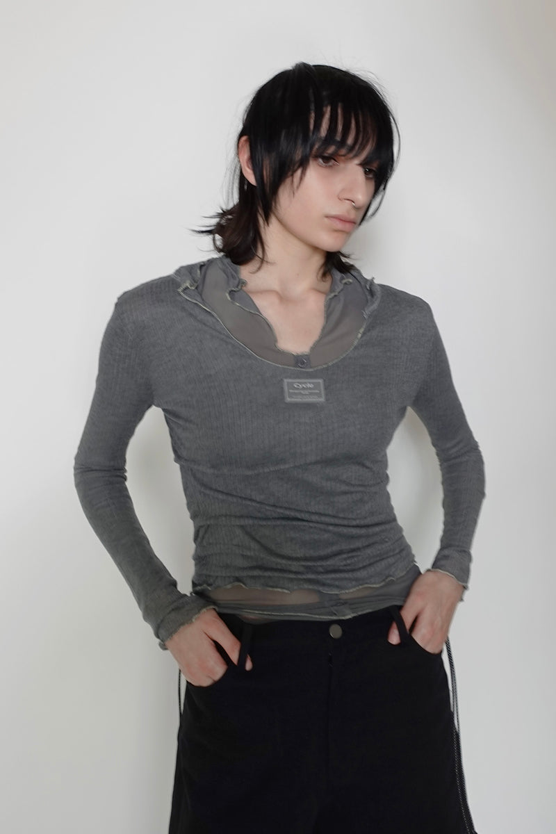 Layered sheer button top -charcoal- – Cycle by myob