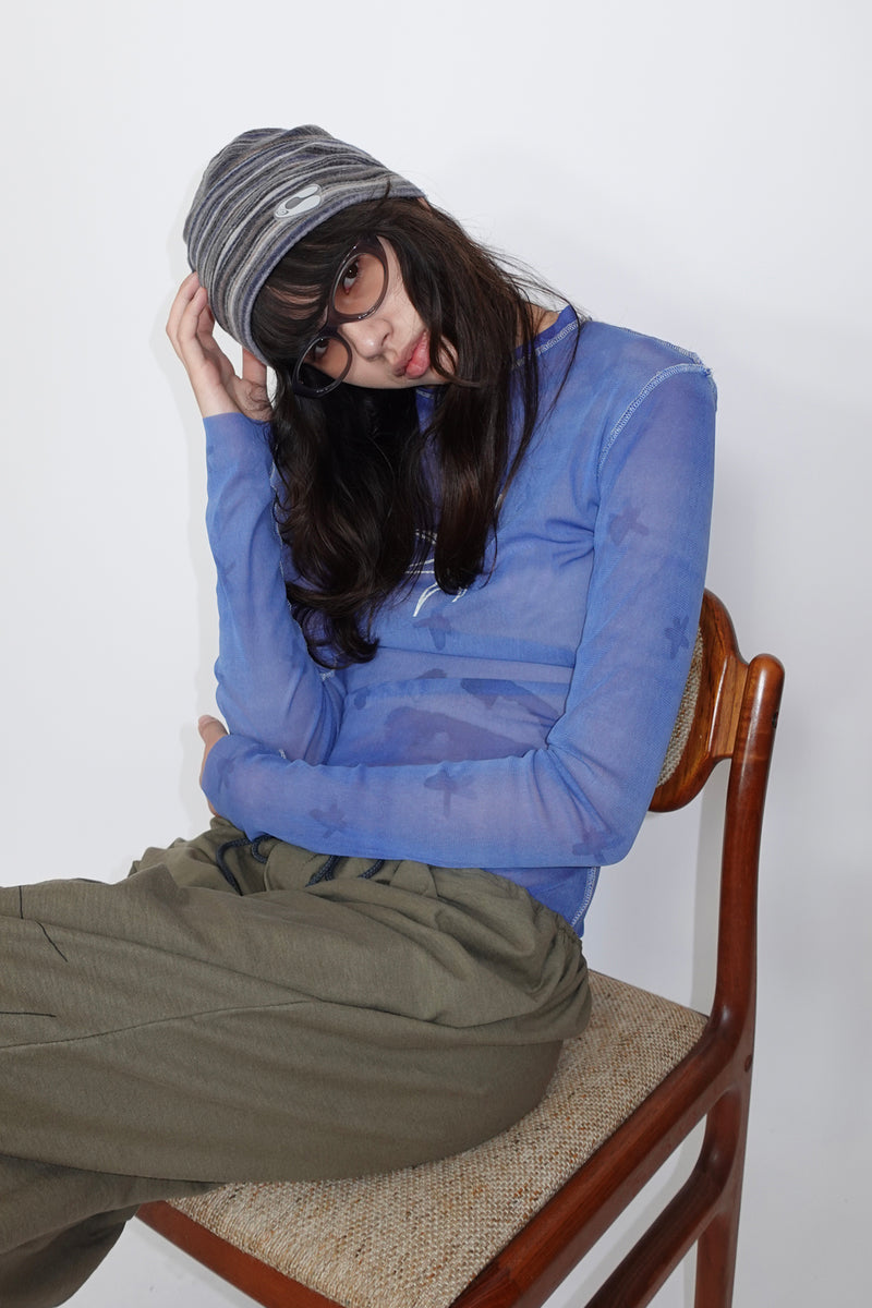 Multi stripe beanie -blue × brown- – Cycle by myob